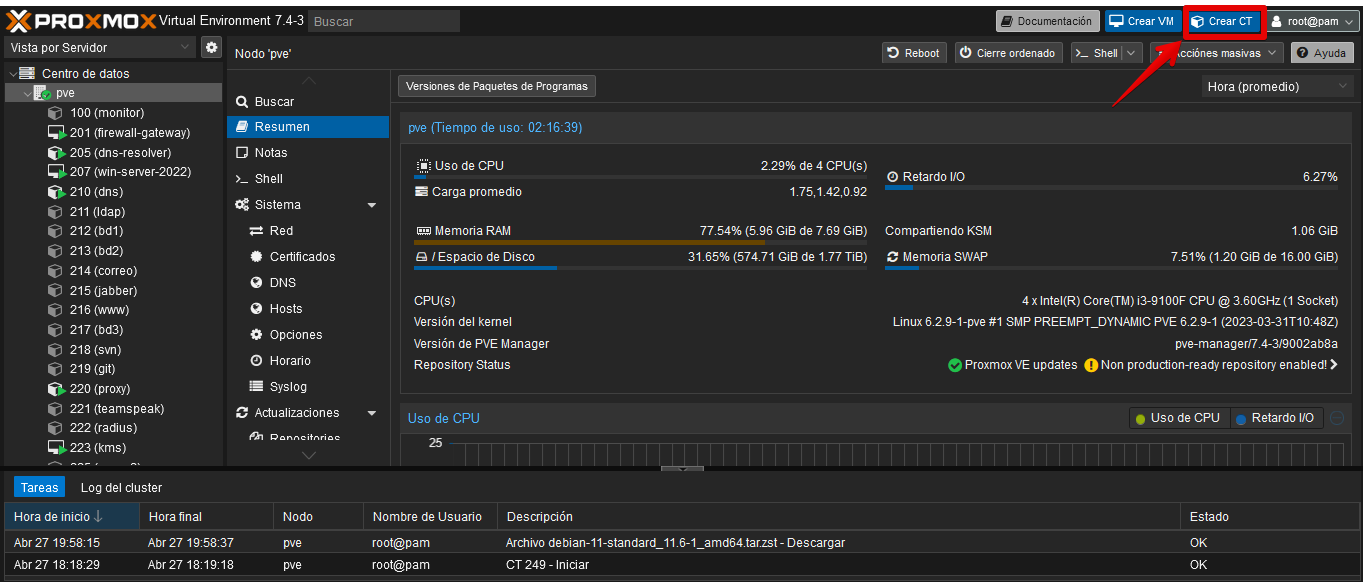Create an LxC container in Proxmox VE step by step | Universo Digital